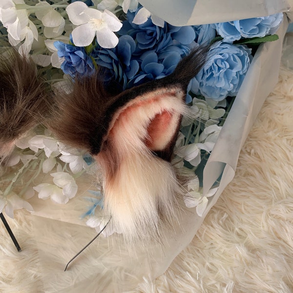 Handmade Fox Ears Tail Set Furry Faux Fur Animal Ears Hairband, Cute ...