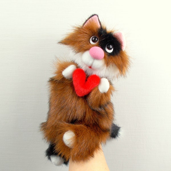 Black Cat Hand Puppet for Home Theater. Marionette Puppet. Animal Glove. Theater Toys. Soft Fur ...