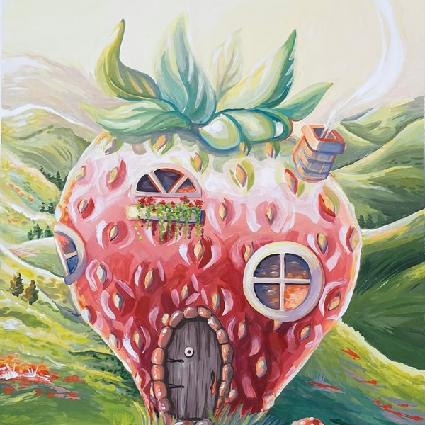 Magical Moon Art Print // Wall Art // Painting of A Mystical House With ...