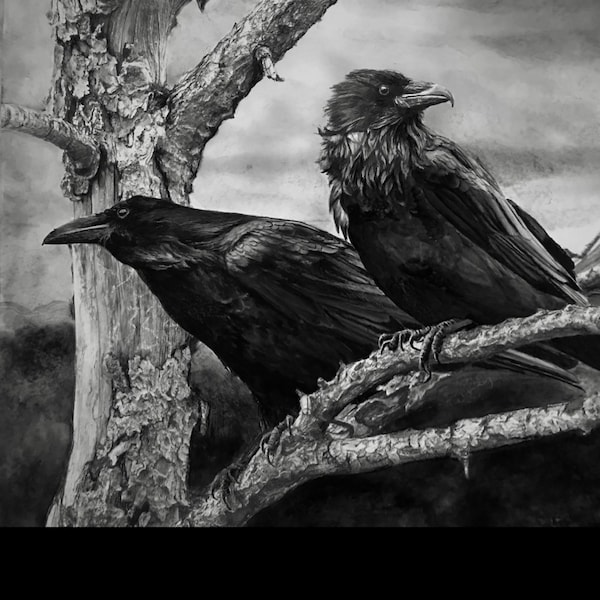 Raven Gothic Art Collage, Crow Painting Print - Etsy