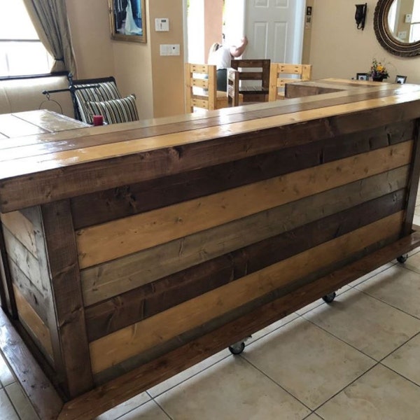 Ethan U-shaped Bar Unfinished Rustic Barnwood Style 2-level - Etsy