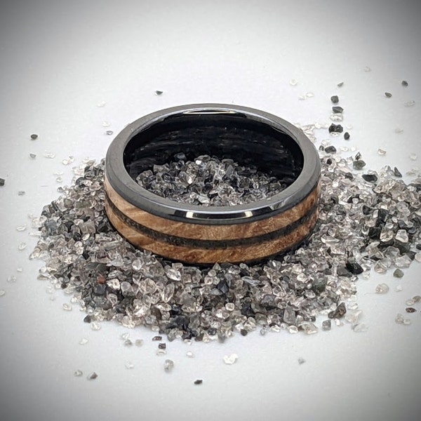 Dinosaur Bone and Meteorite Wedding Ring, Meteorite Ring for Men, Men's ...
