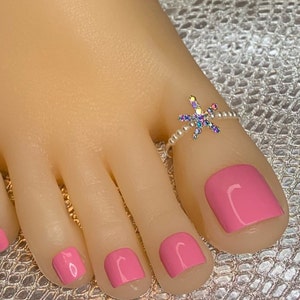 Pink Crystal Super Sparkly Flower Toe Ring, Stretch Elastic Toe Ring ...