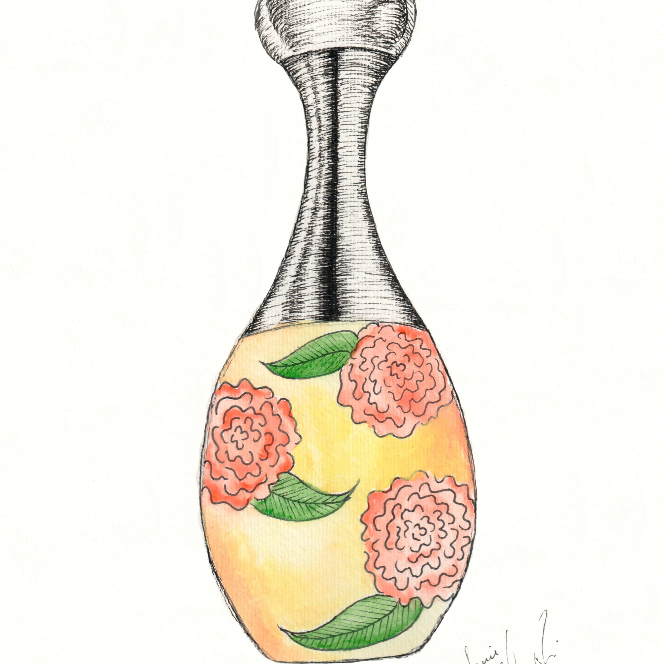 Miss Dior Perfume Drawing Print Pen and Ink with Watercolor | Etsy