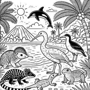 Cute Jungle Animals Children's Colouring Page Tiger, Lion, Giraffe ...