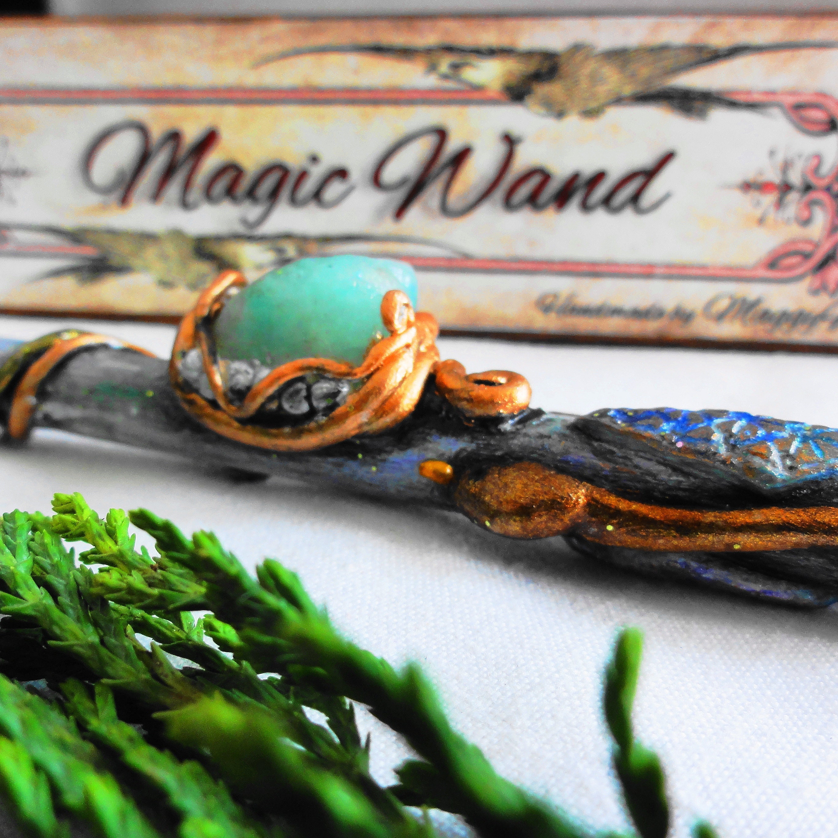 in Polymer Clay and Diamond Willow Wood Innocent Magic Wand with ...