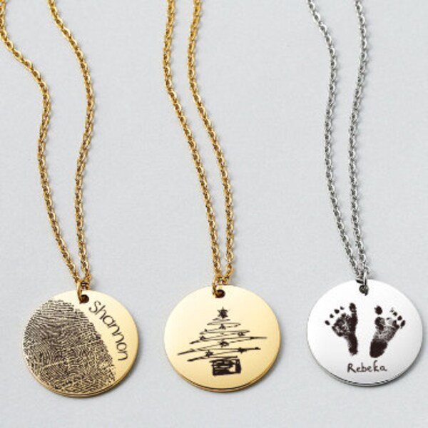 Engraved Actual Fingerprint Handwriting Necklace, Memorial Fingerprint ...
