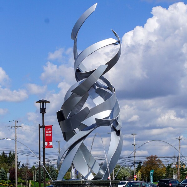 Modern Abstract Metal Sculpture Art Indoor Outdoor Blue Silver enigma ...