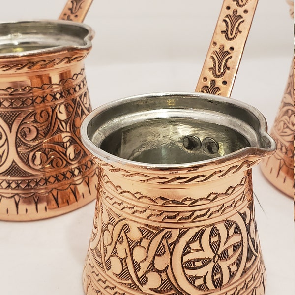 Handmade Copper Turkish Coffee Set Nickel Coated Coffee Set Turkish ...