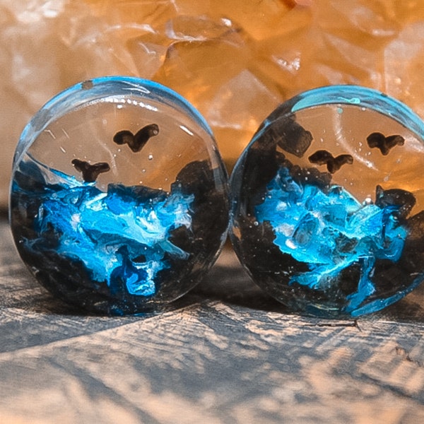 Dark Blue Plugs Gold Gauges Blue Wedding Plugs 0g 00g 1/2 Inch 30mm ...