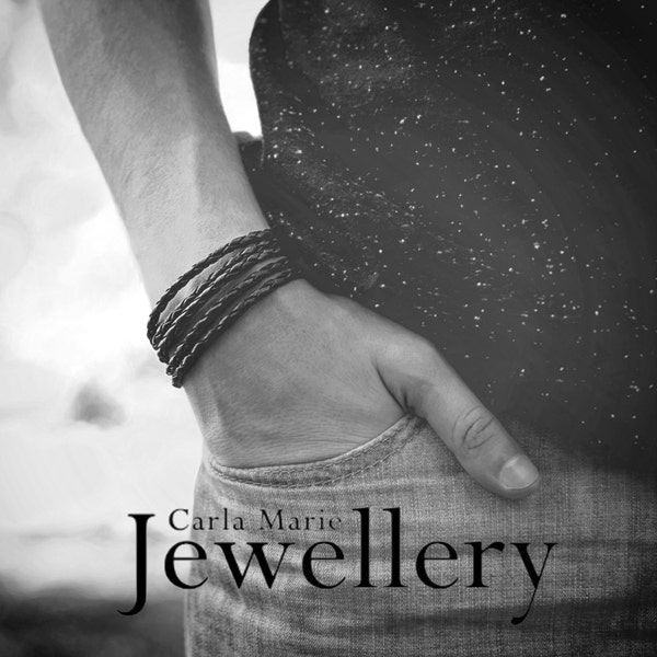 Mens Leather Bracelet With Stainless Steel Trigger 5mm Black Braided ...