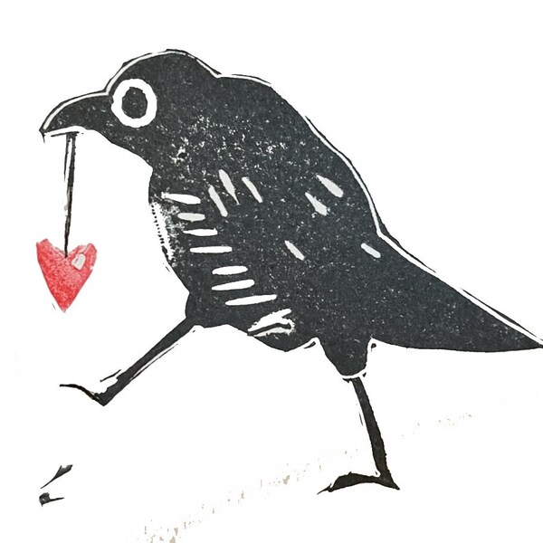 Crow and Pizza Block Print-linocut - Etsy