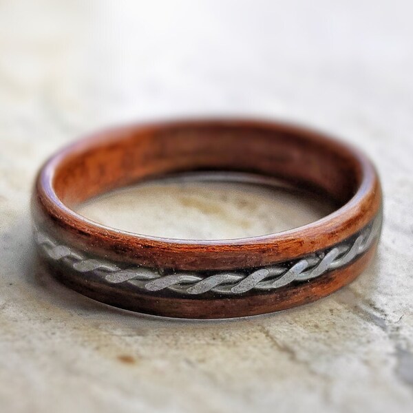 Guitar Fretboard Cherry Wooden Ring / Bentwood Ring With Guitar String ...