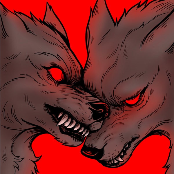 Black Wolf Chained Red Background Wolf Wall Art Gothic Home Decor Dark ...