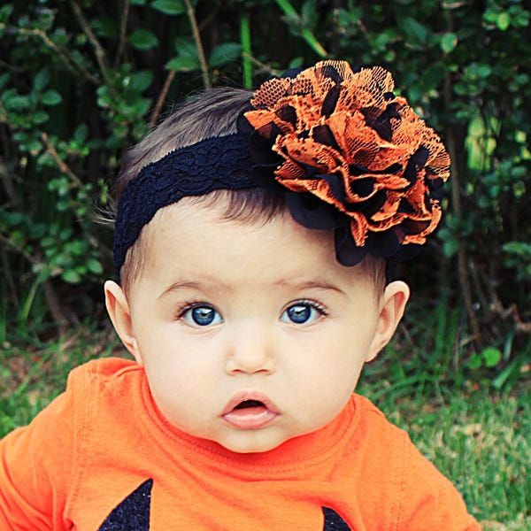 Firey Autumn Coral and Mustard Yellow Chiffon Headband Fall Headbands ...