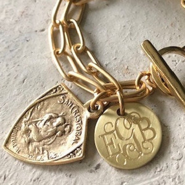 Bracelet, 12K Gold Overlay, Steel Chain, Lord's Prayer Disc, Christian ...