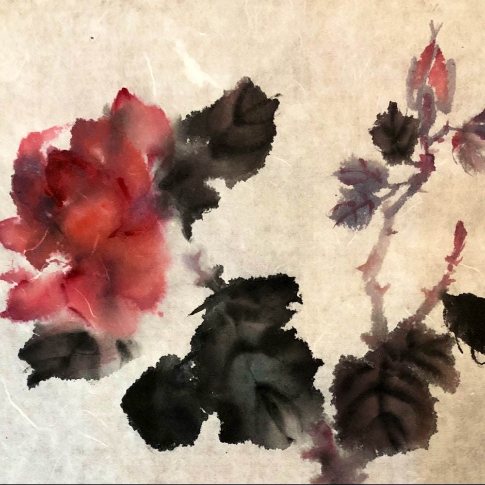 Art & Collectibles Ink rice paper Blooming tree branch 100% hand ...