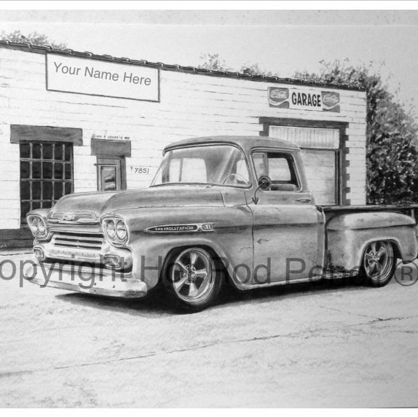 48-53-54-55-56 Ford F100 Pickup Truck Customized Pencil Drawing Print ...