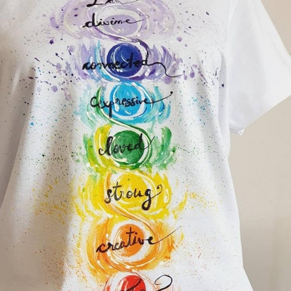 7 Chakras Painted T-shirt, Spiritual Awakening Top, Hand Painted T ...