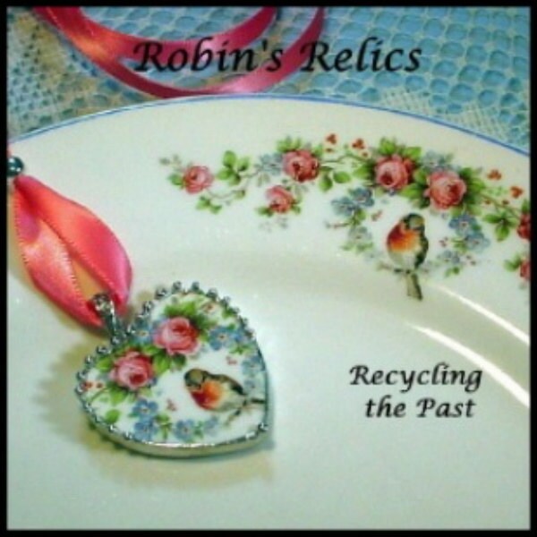 November 1921 Bluebird Calendar Plate Broken China Jewelry Necklace ...