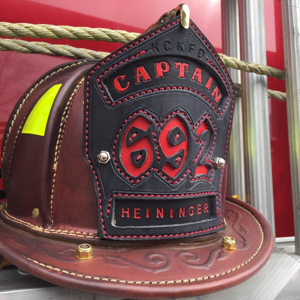 Firefighter Helmet Shield Custom Made Fire Helmet Front Leather and ...