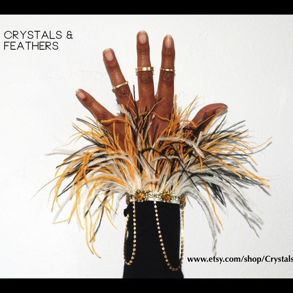 Fluffy Black Ostrich Feather Hand Bands, hand Made Black Feather ...