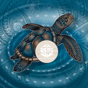 Tongan Turtle Digital Artwork square - Etsy