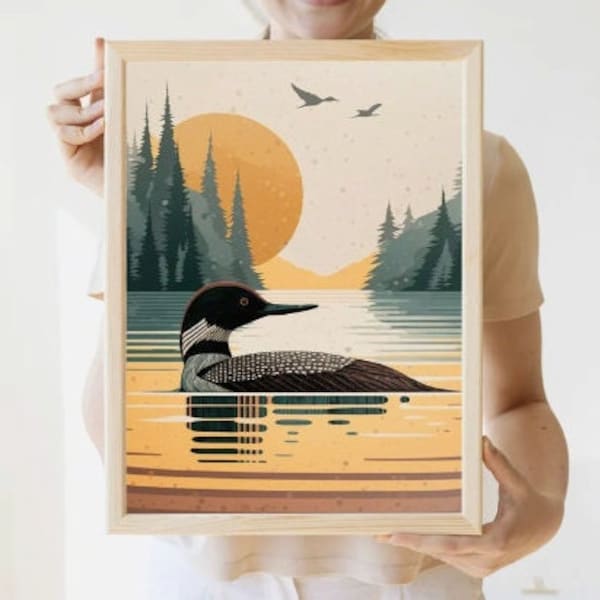 Vintage Loon Print Nature Art Lake House Prints Minnesota Poster Loon ...