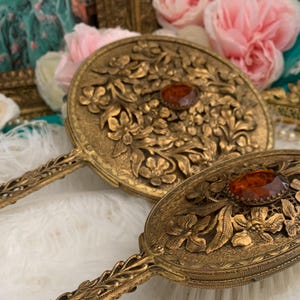 Antique Apollo Studios Art Deco Inlaid Medallion Hand Mirror &brush ...