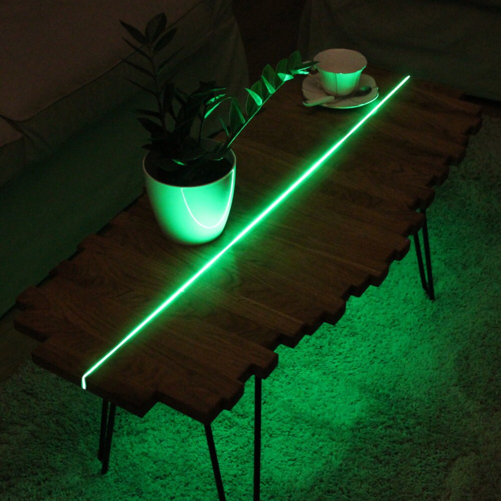 LED Lit Wooden Designer Tables Illuminated Epoxy by WoodLightArts