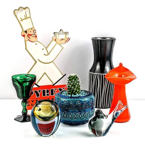 Pair of Vintage Chalet / Lorraine Glass Blue, Green, Amber and Clear ...