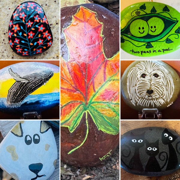 Gorgeous Hand Painted Rock With Orange Flowers, Garden, Gifts, Home ...