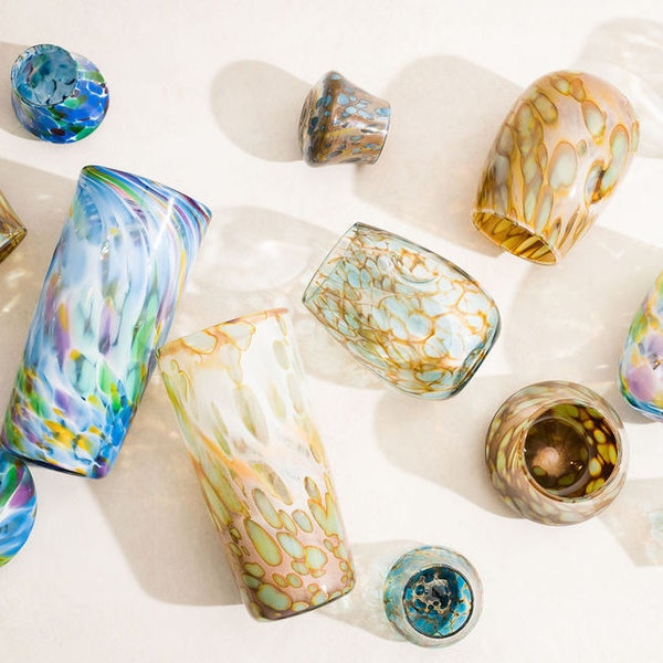 Multi Color Pattern Hand Blown Pint Glass Set - Etsy