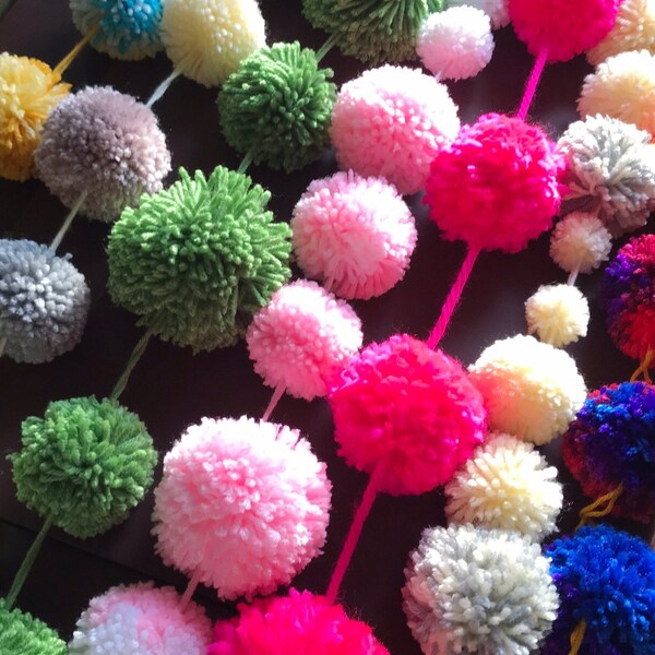 Teal and Turquoise Yarn Pom Pom Garland - Etsy
