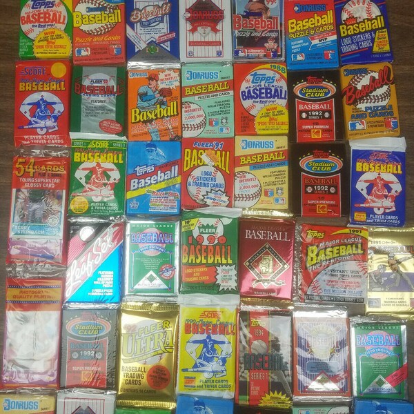 Old Unopened Packs Baseball Cards From Wax Box Vintage 100 Card Lot