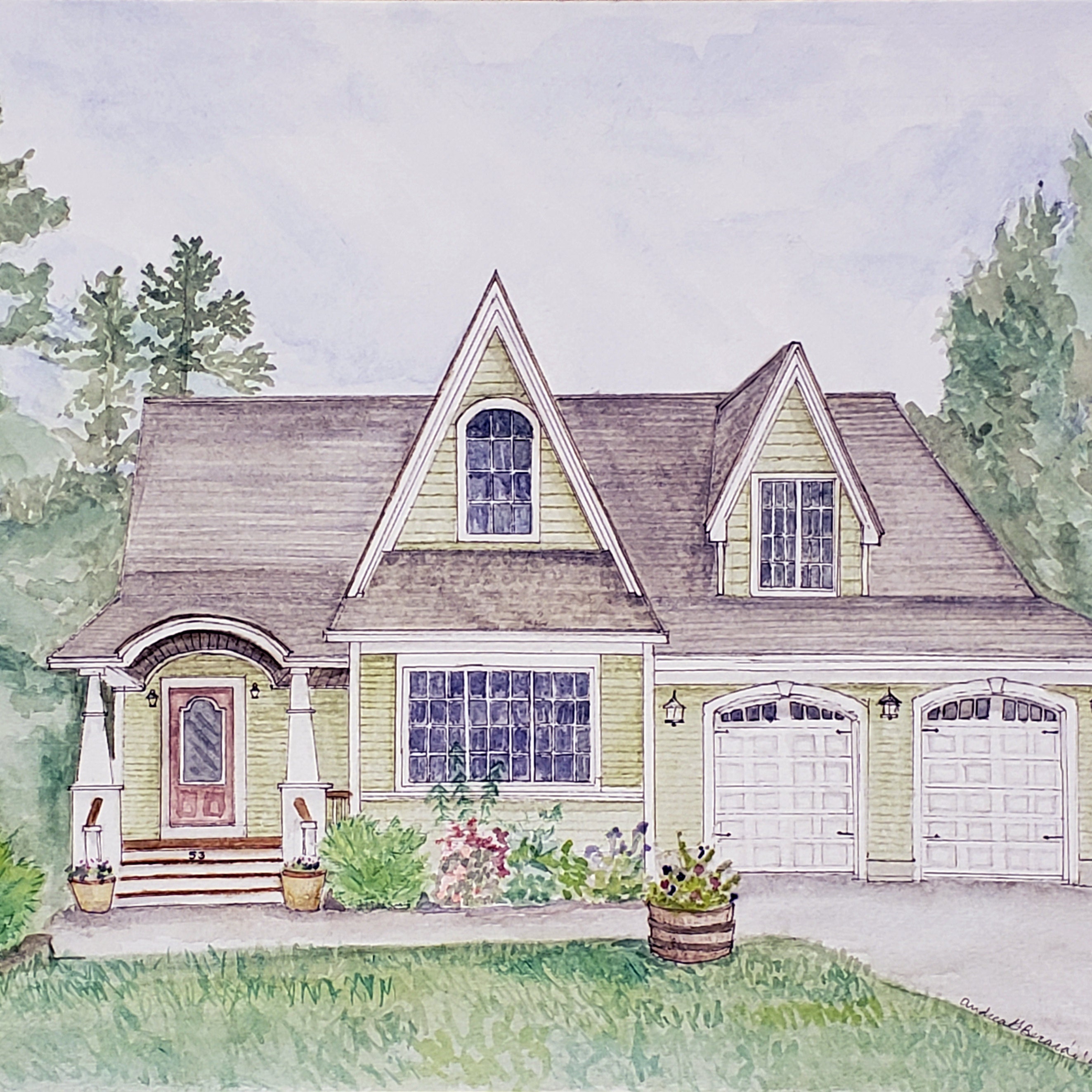 Art & Collectibles Graphite Moving Gift Custom Home Painting House ...