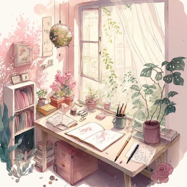 Cute Watercolor Bookshelf Scenes, Commercial Use Clipart, Book Clipart ...