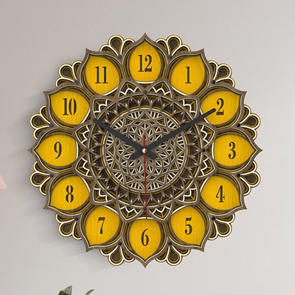 Wooden Multi Layer Wall Clock, Colorful Mandala Wall Clock ...