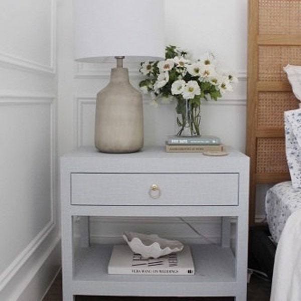 Grasscloth End Table, Nightstand, Bedside Table, Modern Coastal ...