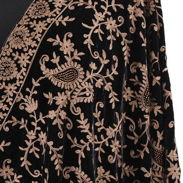 Large Black and Orange Kashmiri Jacquard Jamawar Design Pashmina Wool ...