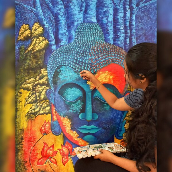 Ganesha Original Indian Abstract Art on Canvas for Living Room Original ...