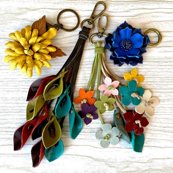 Tassel Keychain Purse Charm for Handbag Leather Flower Bag Charm Charm ...