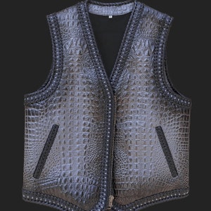 Gator Embossed Leather Vest for Bikers. 100% Handcrafted Vest. Hand ...
