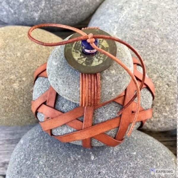 Large Leather Wrapped Rock, Wrapped Stone, Zen Stone, Meditation Stone ...