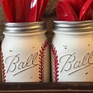 Bathroom Quart Size Baseball Mason Jar Set, Baseball Vase Holder ...