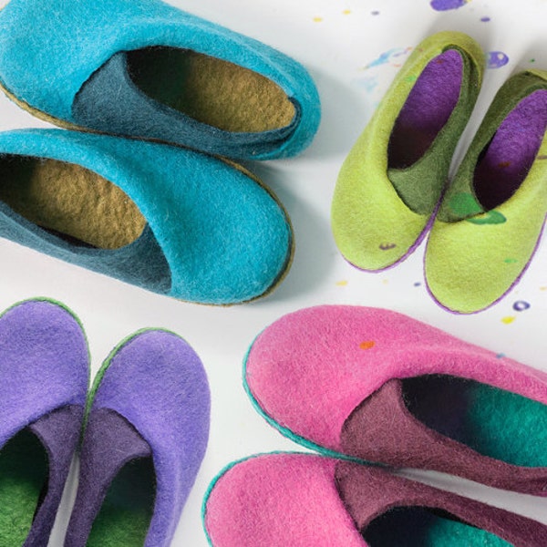 Kids Felted Wool Slippers Red Apple, Handmade Children Felted Slippers ...