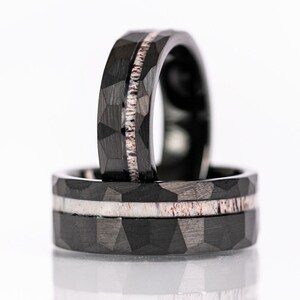 Black Wedding Rings for Men Women, 24K Rose Gold Faceted Wedding Bands ...