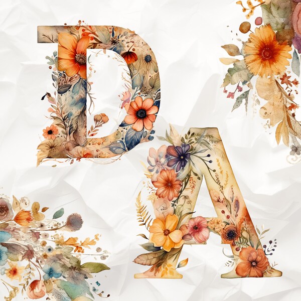 Colorful Floral Alphabet Png, Alphabet Watercolor Png, 26 Floral ...