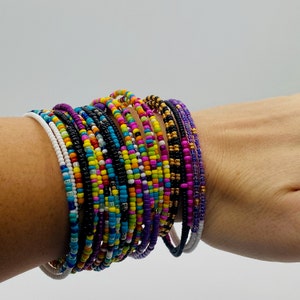 Glass Seed Bead Memory Wire Bracelet/ Single Bracelet/ Delicate Tiny ...