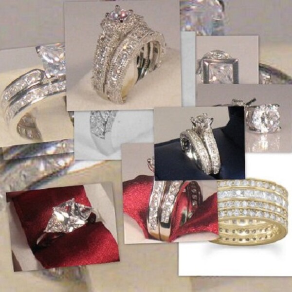 4 Ct Princess Cut Wedding Ring Set Engagement Ring Wedding Band Diamond ...